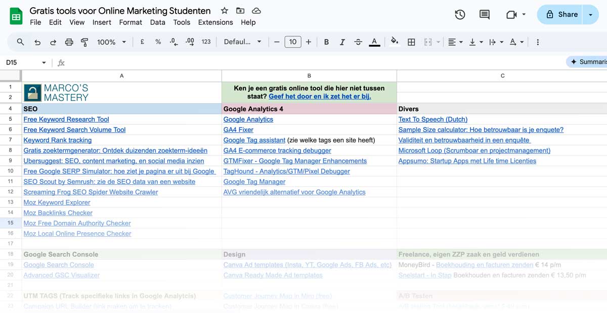 Gratis tools voor online marketing studenten
